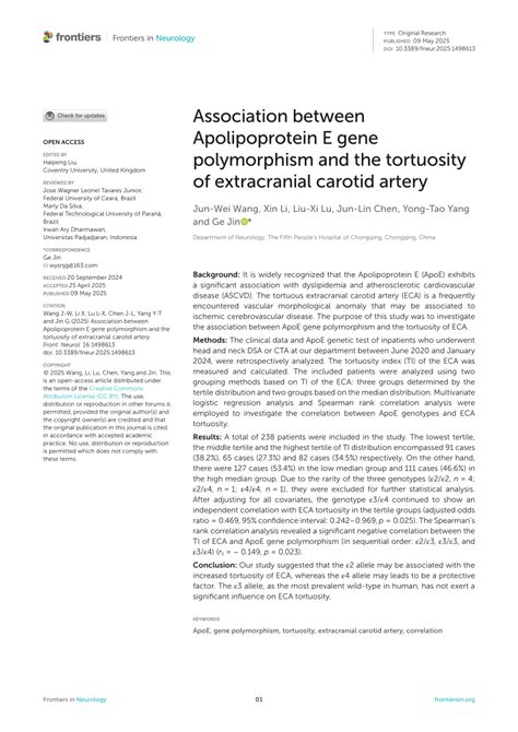 Pdf Association Between Apolipoprotein E Gene Polymorphism And The Tortuosity Of Extracranial