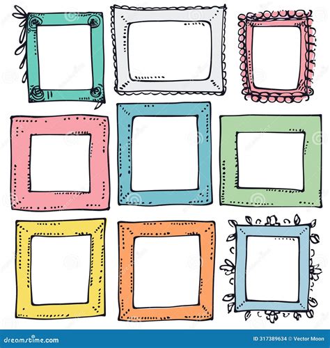 Handdrawn Picture Frames Colorful Sketch Doodle Borders Collection Gallery Wall Decor Cartoon