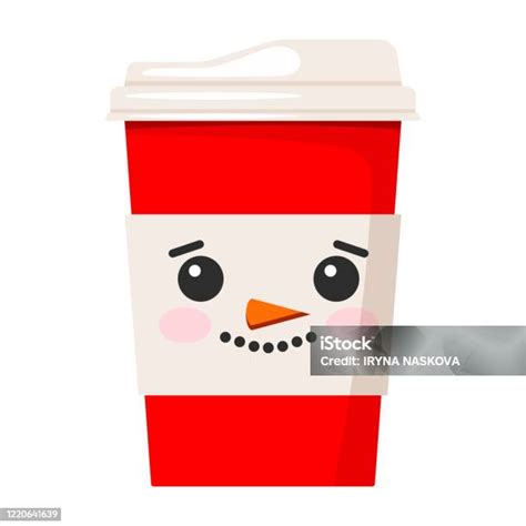 메리 크리스마스 종이 커피 또는 흰색 배경에 고립 된 귀여운 눈사람 얼굴로 장식 된 차 컵 0명에 대한 스톡 벡터 아트 및 기타 이미지 Istock