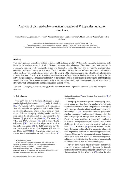 Pdf Analysis Of Clustered Cable Actuation Strategies Of V Expander Tensegrity Structures