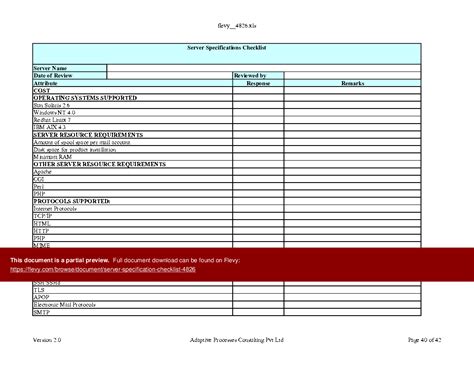 Server Checklist Template Excel