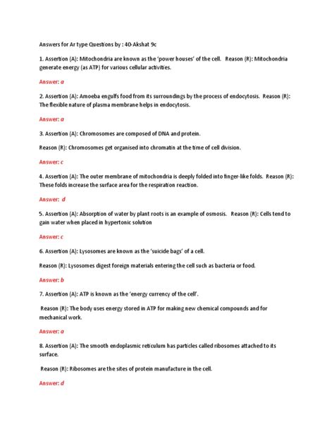 Ar Type Questions Answers Pdf Tissue Biology Cell Biology