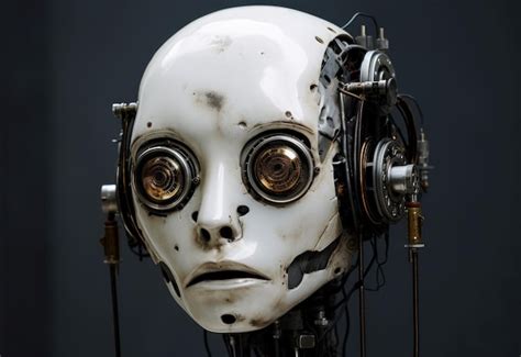 Premium Ai Image Artificial Steel Robot Head With Cyber Face Digital Futuristic Fiction