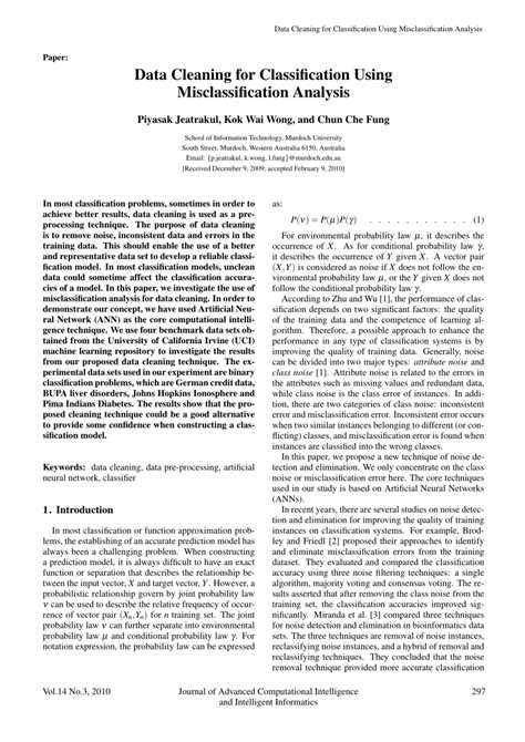 Pdf Data Cleaning For Classification Using Misclassification Analysis