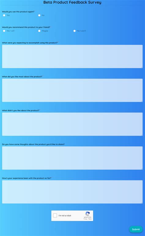 Beta Testing Feedback Form Template