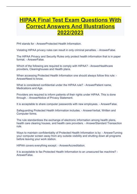 Hipaa Final Test Exam Questions With Correct Answers And Illustrations 2022 2023 Chpe
