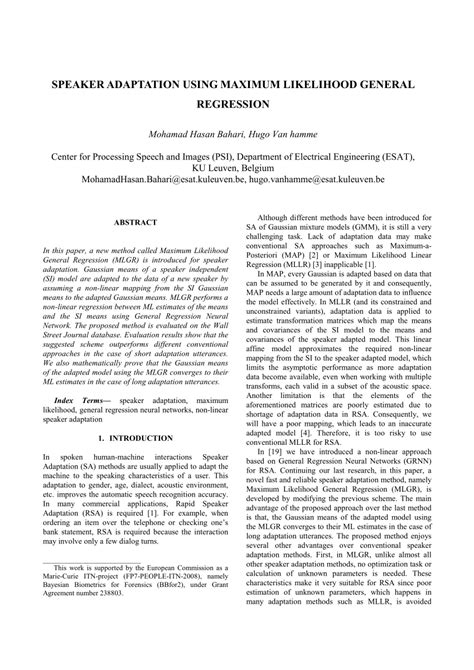 pdf speaker adaptation using maximum likelihood general regression