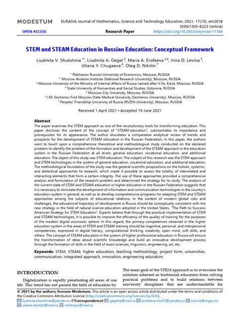 Stem And Steam Education In Russian Education Conceptual Framework 11184 Pdf Methodology