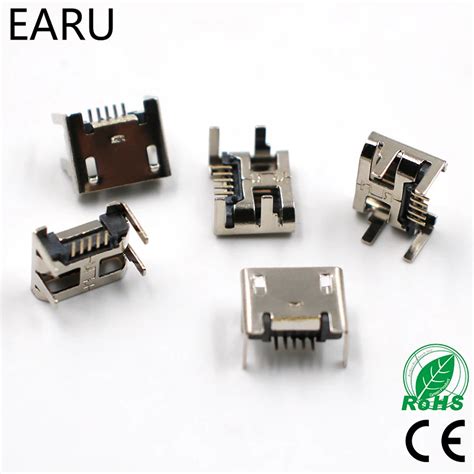 10pcs Micro USB Connector 5pin Seat Jack Micro Usb Four Legs 5P Inserting Plate Seat Mini Usb