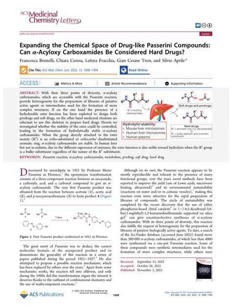 Pdf Expanding The Chemical Space Of Drug Like Passerini Compounds