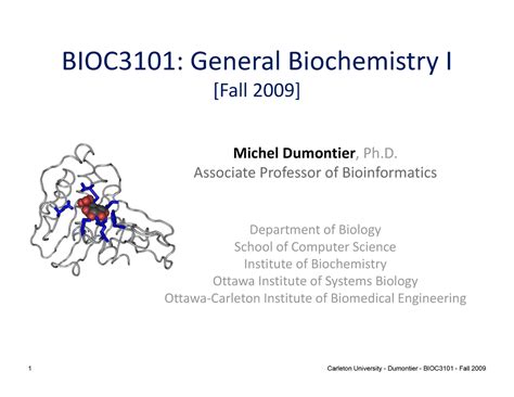 3101 Lec1 Lecture Notes 1 Bioc3101 General Biochemistry I Fall