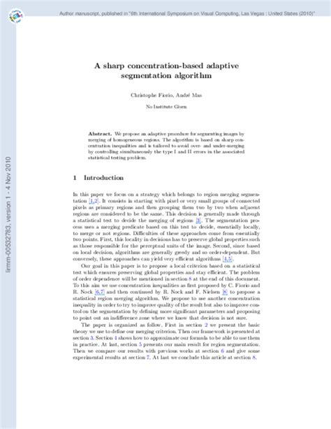 Pdf A Sharp Concentration Based Adaptive Segmentation Algorithm