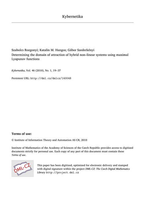 Pdf Determining The Domain Of Attraction Of Hybrid Non Linear Systems