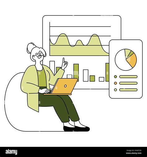 Experienced Businesswoman Analyzes Data Trends On Laptop With Charts And Graphs In Background