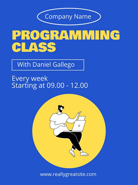 Programming Class Ad With Illustration Of Man With Laptop Online Poster