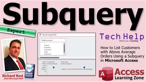 How To List Customers With Above Average Orders Using A Subquery In Microsoft Access Youtube