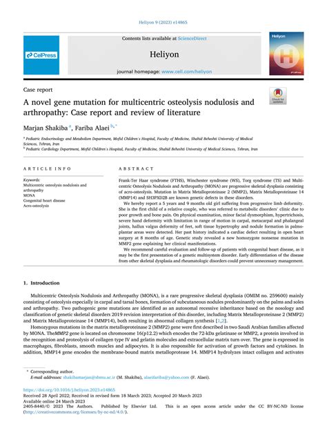Pdf A Novel Gene Mutation For Multicentric Osteolysis Nodulosis And Arthropathy Case Report
