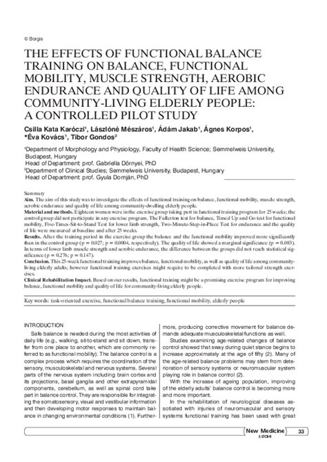 Pdf The Effects Of Functional Balance Training On Balance Functional Mobility Muscle