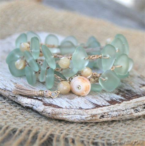 Cultured Sea Glass Crocheted Bracelet Wrap Carry The Beauty And