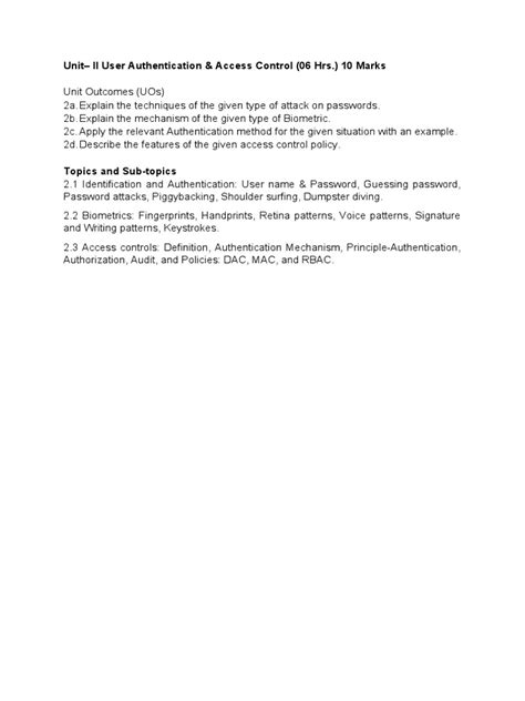 Unit Ii User Authentication And Access Control Pdf Biometrics