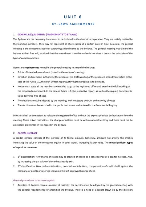 Unit 6 Lecture Notes Unit 6 U N I T 6 B Y L A W S A M E N D M E N T S 1 General