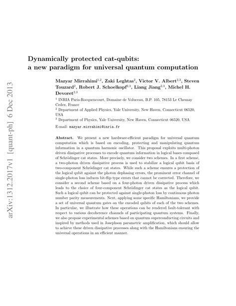 Pdf Dynamically Protected Cat Qubits A New Paradigm For Universal Quantum Computation