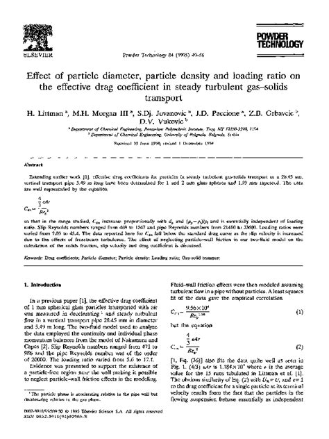 Pdf Effect Of Particle Diameter Particle Density And Loading Ratio On The Effective Drag
