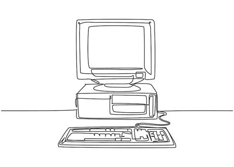 Premium Vector Single Continuous Line Drawing Of Old Classic Personal Computer Processor Unit