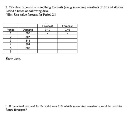 solved 2 calculate exponential smoothing forecasts using