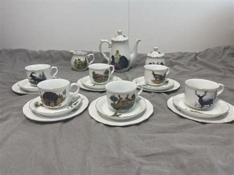 Фарфоровий чайний сервіз охота полювання вінтаж на 6 персон 4 500 грн Посуд кухонне