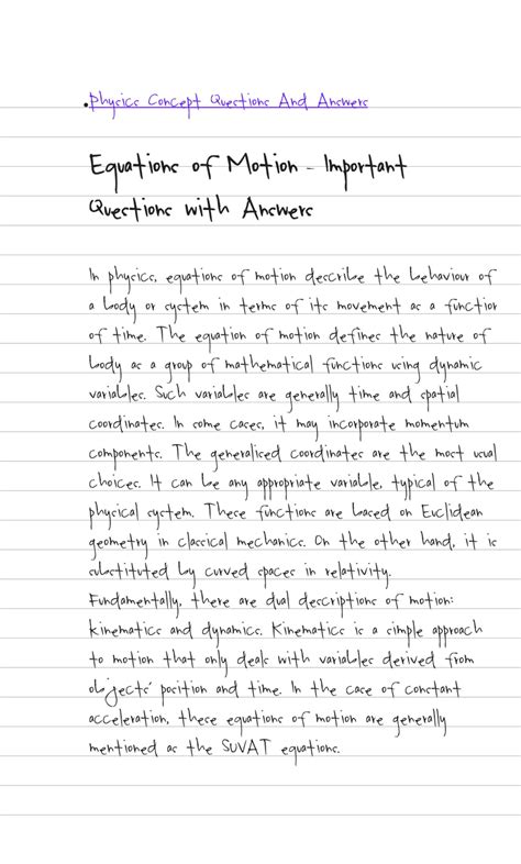 SOLUTION Equations Of Motion Questions Studypool