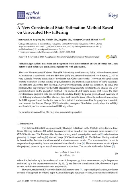 pdf a new constrained state estimation method based on unscented h∞