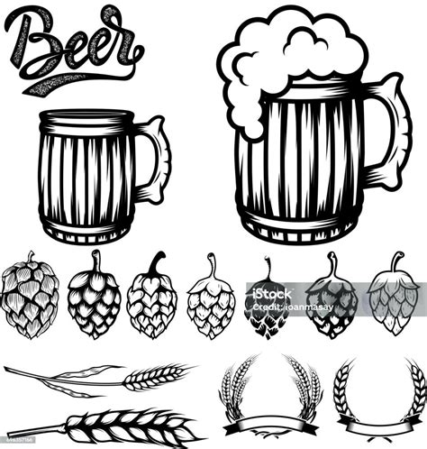 맥주 라벨 디자인에 대 한 구성 요소 집합입니다 맥주 컵 홉 밀입니다 벡터 일러스트 레이 션 0명에 대한 스톡 벡터 아트 및 기타 이미지 Istock