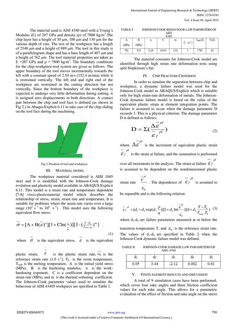 Solution Finite Element Simulation Of Orthogonal Cutting Process For Steel Ijertv4is040975