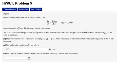 Solved Hw91 Problem 5 Previous Problem Problem List Next