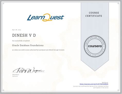 Dinesh V D On Linkedin Oracle Database Databasefoundations Coursera Learnquest Careergrowth