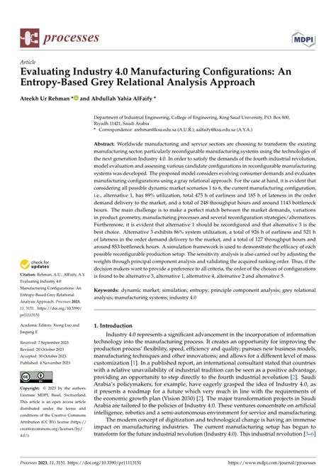 Pdf Evaluating Industry 40 Manufacturing Configurations An Entropy Based Grey Relational