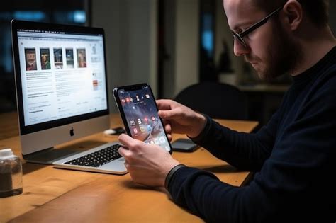 Programmer Web Developer Designer Working At Office Comparing Mobile