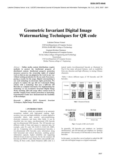 Pdf Geometric Invariant Digital Image Watermarking Techniques For Qr Code