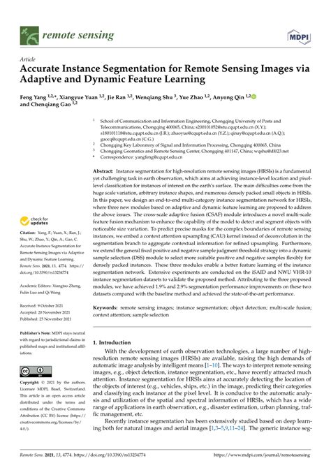 Pdf Accurate Instance Segmentation For Remote Sensing Images Via Adaptive And Dynamic Feature