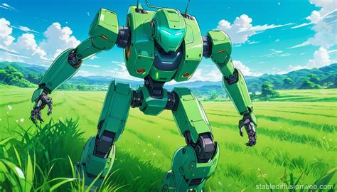 Anime Style Robot Running Through Grass Field Stable Diffusion Online