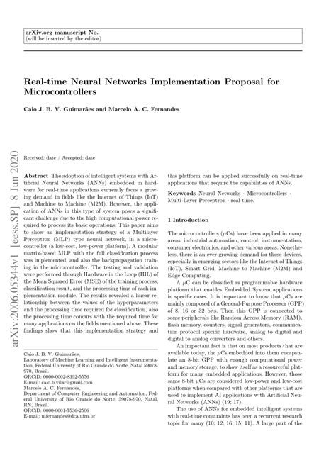 Pdf Real Time Neural Networks Implementation Proposal For