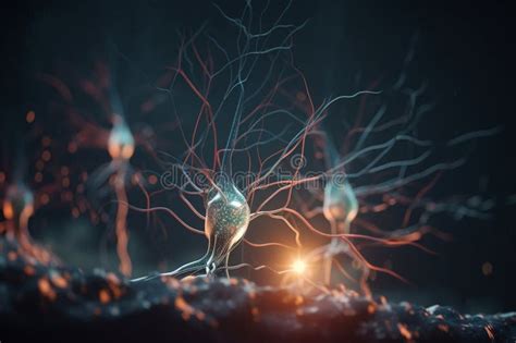 Illuminated Neuronal Connections Exploring A Network Of Neurons Through A Microscope Stock