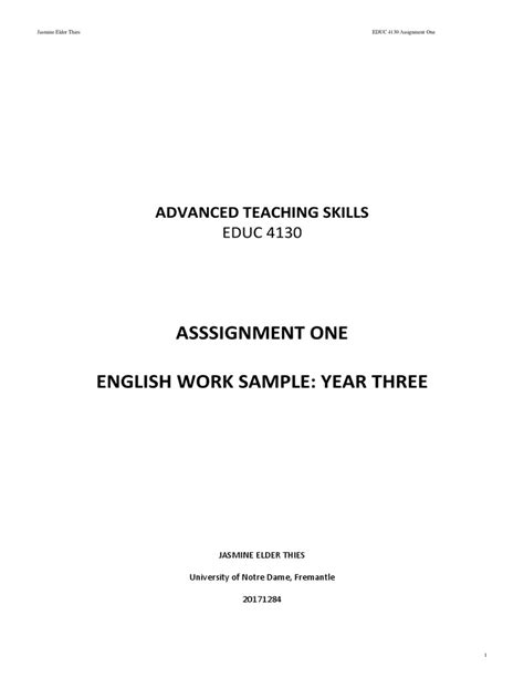 Assignment English Work Sample Pdf Educational Assessment