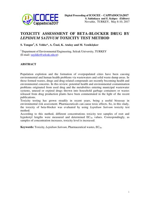 PDF TOXICITY ASSESSMENT OF BETA BLOCKER DRUG BY LEPIDIUM SATIVUM TOXICITY TEST METHOD