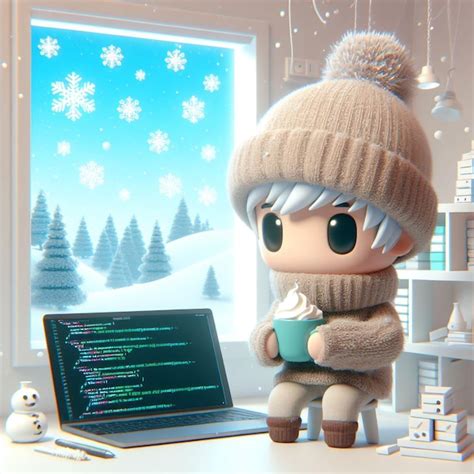 Premium Photo Cute 3d Style Chibi Programmer Dressed In A Cozy Sweater And Sipping Hot Cocoa