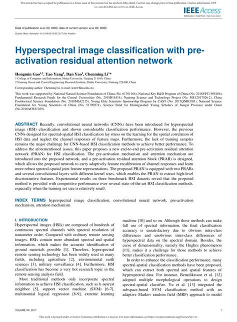 Pdf Hyperspectral Image Classification With Pre Activation Residual Attention Network