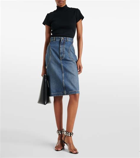 Denim Pencil Skirt In Blue Alaia Mytheresa
