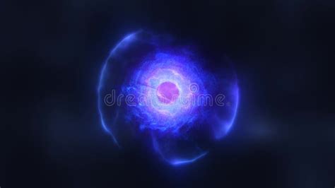 Abstract Energy Blue Sphere Atom With Electrons Glowing Particles And Magic Field Science