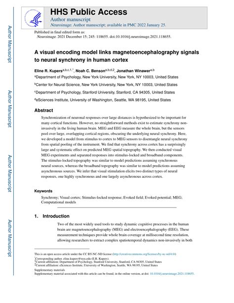 Pdf A Visual Encoding Model Links Magnetoencephalography Signals To Neural Synchrony In Human